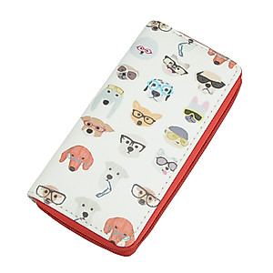 Ecohaso Women Zip Around Organizer Wallet PU Clutch Long Purse Cartoon Printed Wallet (Dog)