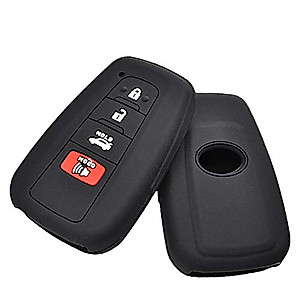EXUNTECH 2pcs Silicone 4 Buttons Smart Key Fob Cover Remote Keyless Entry Bag Compatible with 2019 2020 2021 Toyota Highlander Camry Avalon C-HR Prius Corolla HYQ14FBC, Black Blue
