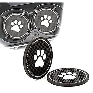 JIMAT Bling 2 Pack PAW Car Coasters for Cup Holders in Holder Set Accesories Crystal Vehicle Interior Accessories Mats Women Lady Girl 2.75in Diameter (Black) (JM-8698)