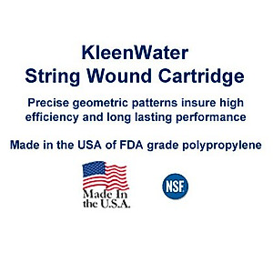 KleenWater String Wound Water Filter Cartridges, 4.5 X 20 Inch, 20 Micron, Made in USA, Compatible with Watts SF5-20-425, Pentek WP5BB20P, WP5BB20P, Pack of 3 Replacement Filters with WS03X10039 O-Ring