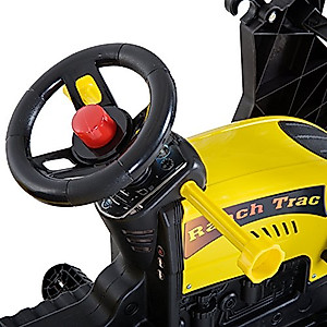 Aosom Kids Ride-On Excavator, Pedal car Bulldozer Move Forward/Back with Real Working Dirt Bucket, 6 Wheels, & Cargo Trailer