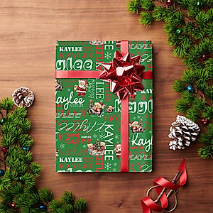 InterestPrint Custom Merry Christmas Wrapping Paper, Personalized Snowflake Green Wrap Paper Roll 58x23 Customized Gift Wrapping Paper Roll for Kids Girls Boys Baby 1 Roll