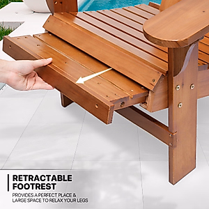 MoNiBloom Teak Adirondack Chair Set with Table & Retractable Ottoman, Outdoor Fir Wood Adirondack Chairs with Ottoman Weather Resistant, Fire Pit Chair for Deck, Garden & Backyard, 250 Lbs Capacity