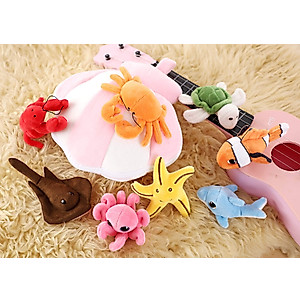 Plush Soft Stuffed Ocean Sea Animals Playset with Plush Shell Package House for Storage Includes Stuffed Turtle, Lobster, Crab, Dolphin, Stingray Fish, Octopus, Starfish, Nemo Striped Fish (8 Piece)