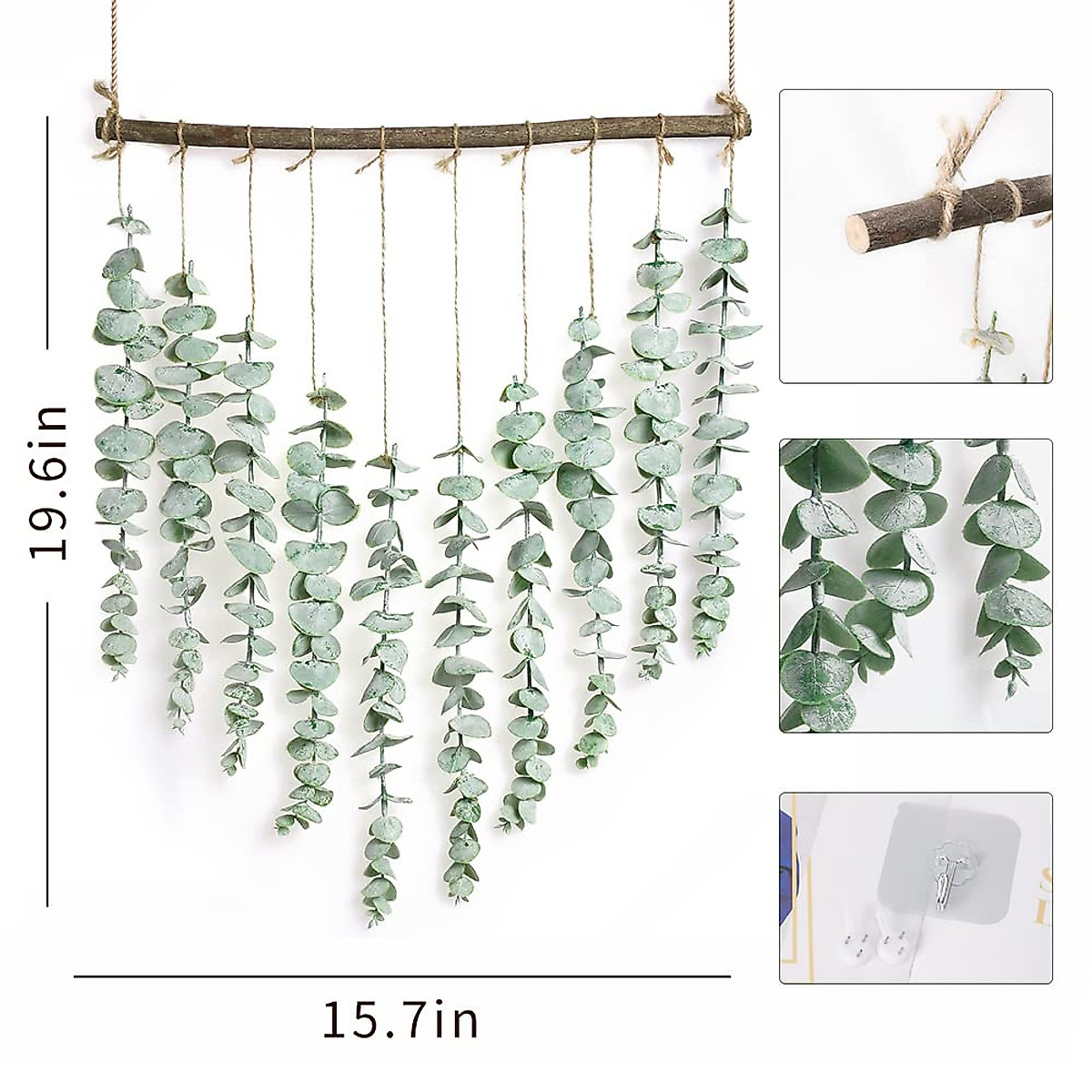 Bestjing Artificial Eucalyptus Wall Hanging Decor - Fake Eucalyptus Leaves Greenery Vines Wall Hanging Plants - Farmhouse Rustic Boho Decor for Bathroom Bedroom Livingroom Decorations