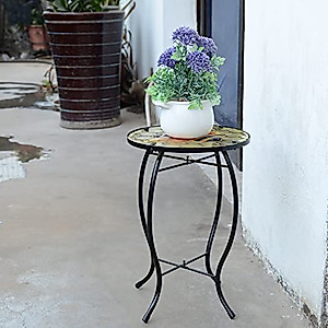 NewVees Bee Patio Side Table, Small Patio Outdoor Side Table, Plant Table,Metal Glass End Table for Porch Garden Yard Pool.