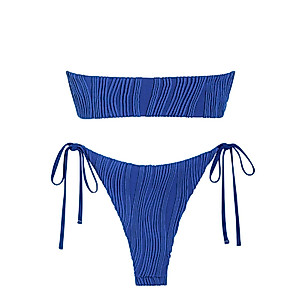 ZAFUL Women's Bandeau Bikini Set Tie Side Swimwear O Ring Cinched Strapless Swimsuit Halter Two Piece Bathing Suit