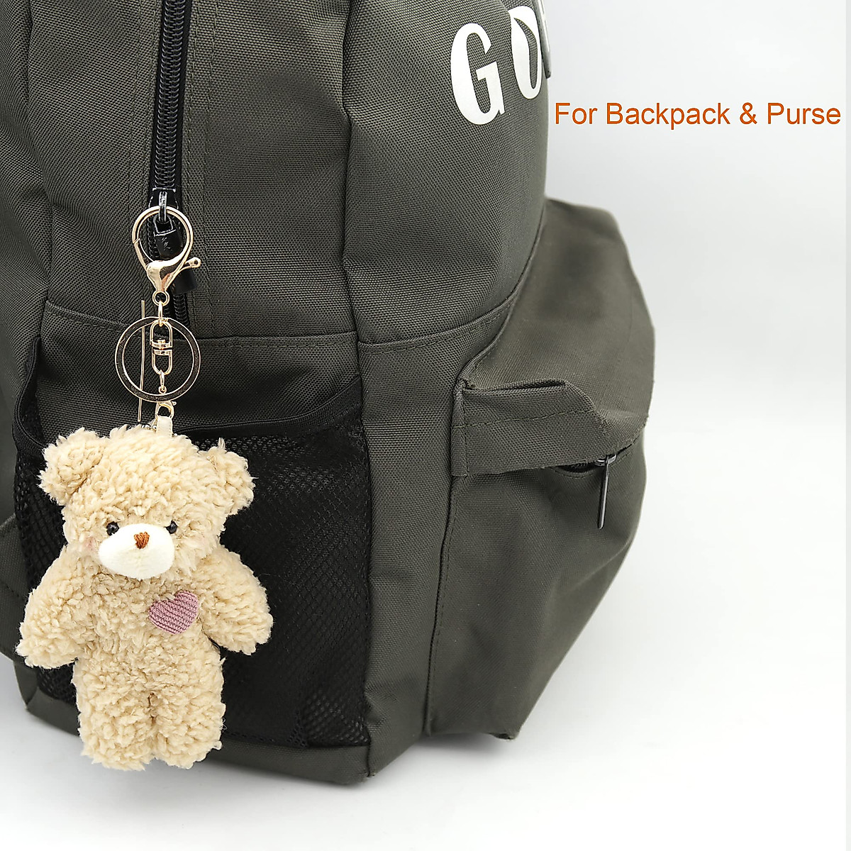 Zitokin Bear Plush Keychain Toys for Kids with Purple Heart 5" Inch Stuffed Teddy Plushie Backpack Purse Pendant Gift for Girls (B-Brown-Heart)