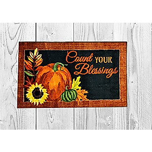 Nourison Welcome Fall Accent Rug, Polyester Hand Carved Plush Cut Pile, 18 x 30 Inches, Harvest Pumpkin, Sunflower, Leaves Design for Autumn and Thanksgiving Decorating