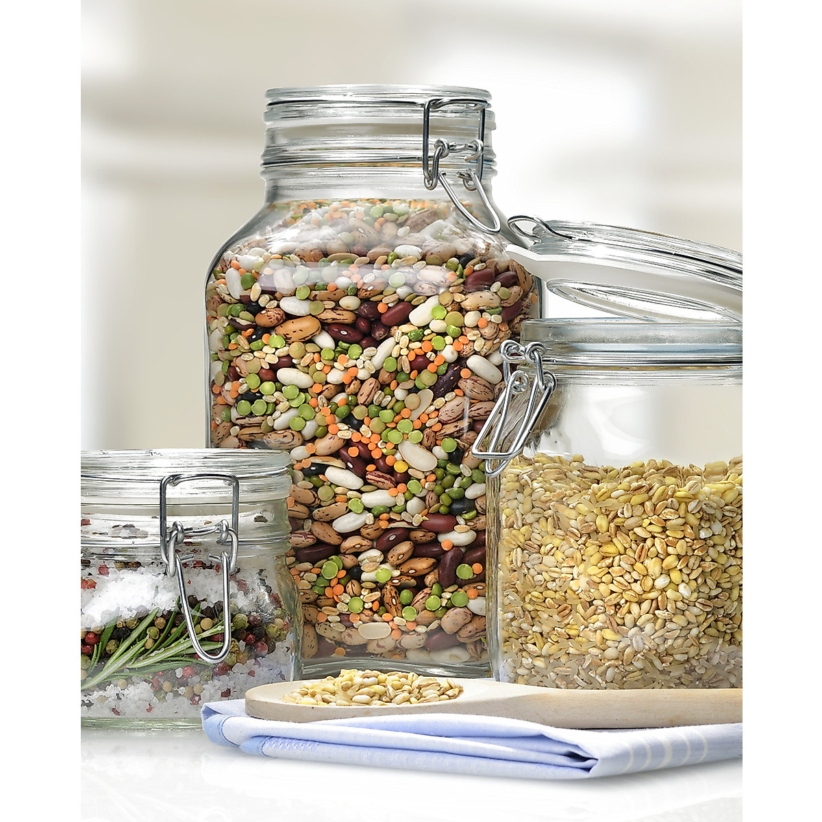 Bormioli Rocco Fido Jar with Blue Top, Set of 12, 6.75 oz, Clear