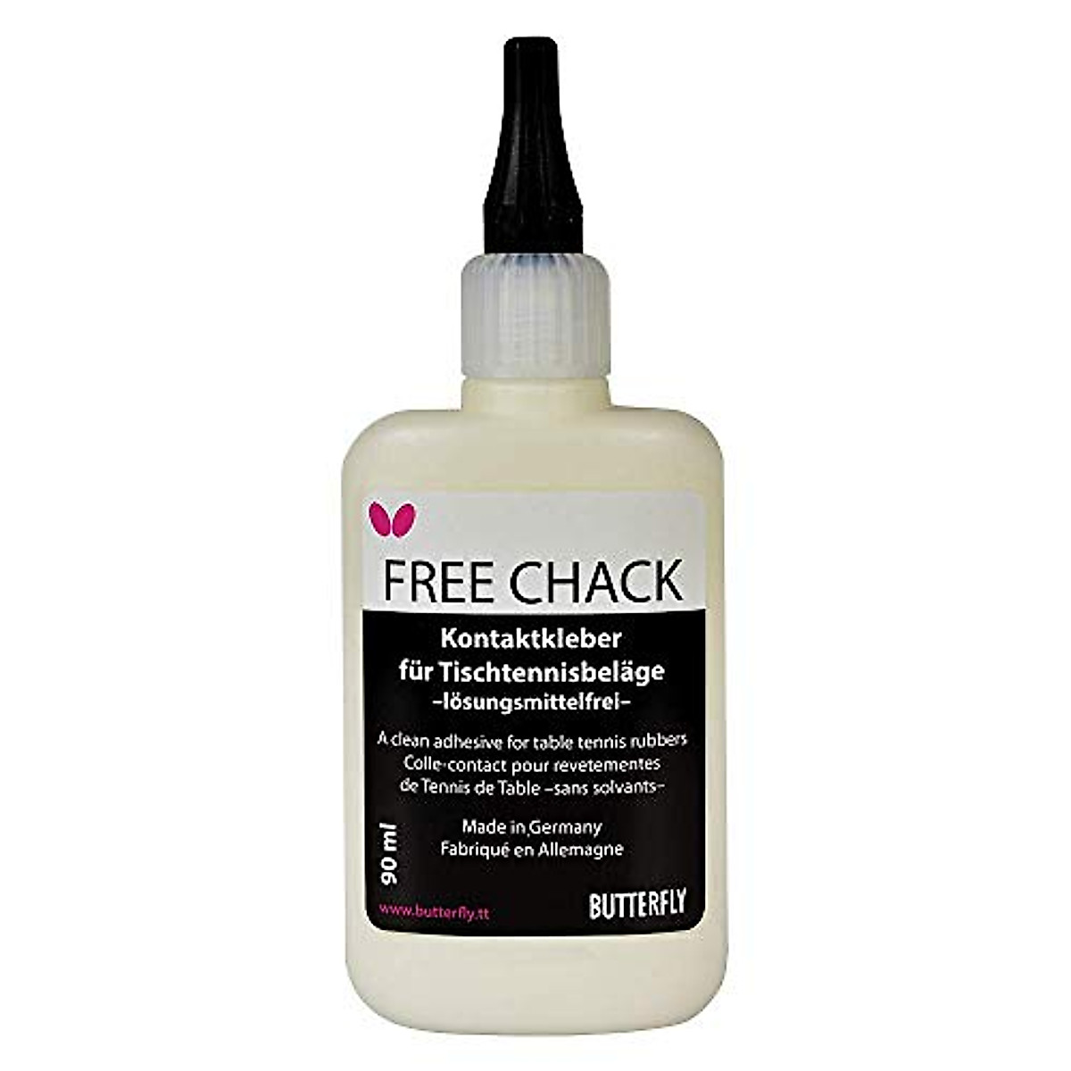 Butterfly Free Chack Table Tennis Racket Glue - Perfect for Assembling Table Tennis Ping Pong Paddle - Comes with Sponges and Application Clip - 3 (37mL/90mL/500mL)