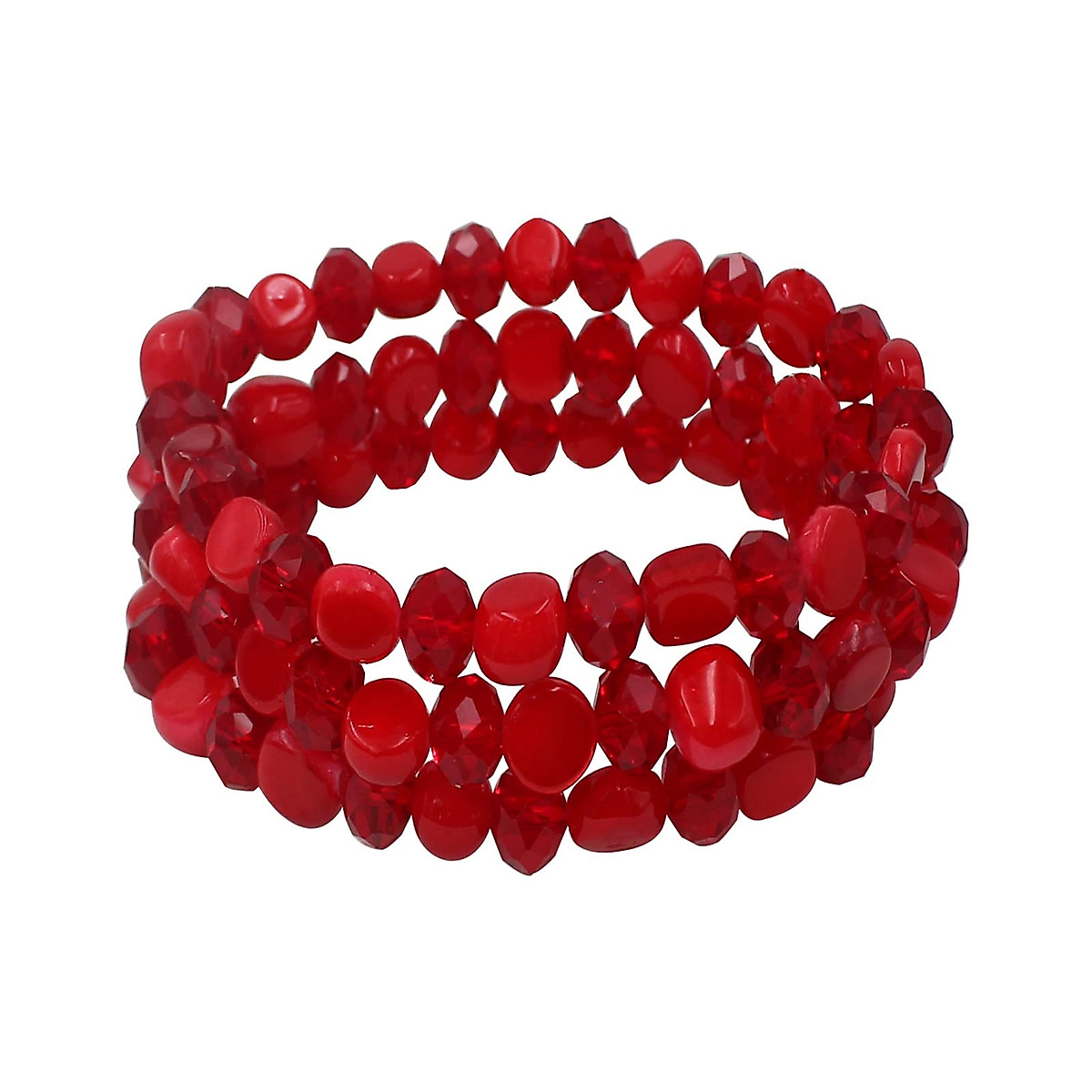 Jules D.Multi Rows Stackable Stretch Bracelet Colorful Shell Glass Boho Bracelets Trendy Costume Jewelry Gifts for Women (Red)