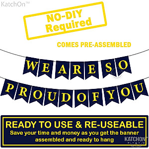 XtraLarge, We Are So Proud Of You Banner - No DIY Required, Graduation Banner | Gold and Blue Graduation Party Decorations 2023 | Blue and Yellow Graduation Backdrop for 2023 Graduation Decorations