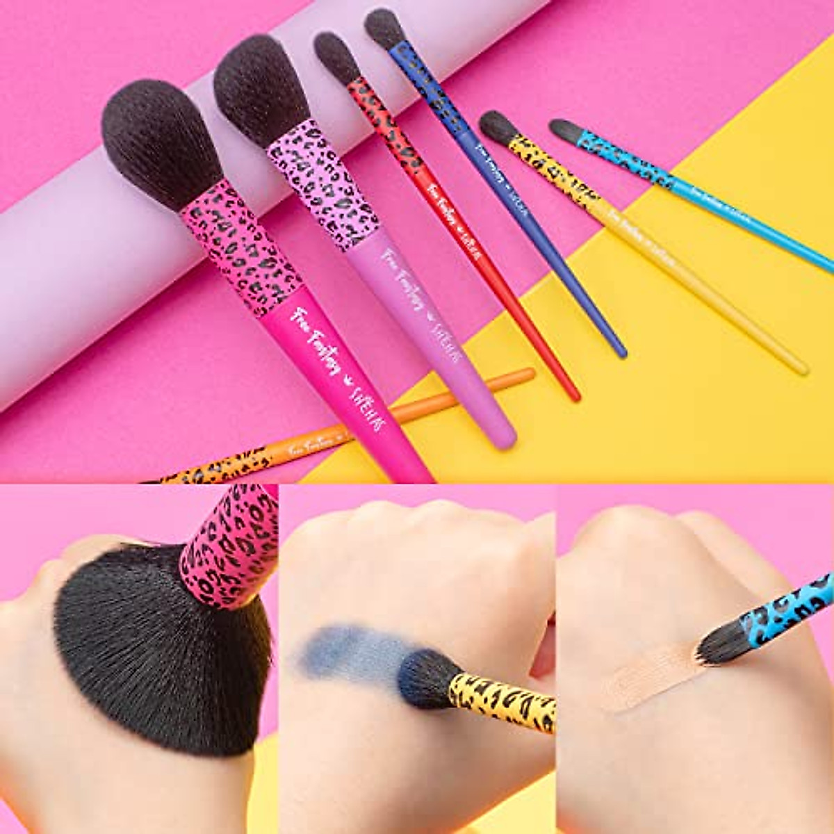 SHE HAS Makeup Brushes Set for Beginners Colorful Makeup Brush Kit Set 8Pcs Cute Make Up Brushes for Girls Premium Synthetic Face Powder Blush Contour Concealer Eyeshadow Leopard Print Makeup Brushes