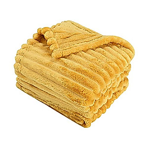 Catalonia Classic Yellow Fleece Throw Blankets for Couch, Plush Fluffy Blanket, Cozy and Soft, Decorative Blanket Throws for All-Seasons, 50''×60''