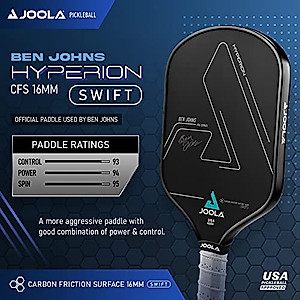 JOOLA Ben Johns Hyperion CFS 16mm Swift Pickleball Paddle - USAPA Approved for Tournament Play - Carbon Fiber Pickle Ball Racket - Maximum Speed with High Grit & Spin