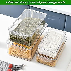 Taiuloo Set of 4 Fridge Organizer, Stackable Refrigerator Organizer Bins with Lids, Kitchen Pantry Cabinet Organization, BPA-Free Clear Food Storage Containers for Fruit, Vegetable, Cereal, Produce