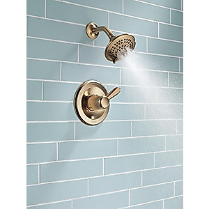 Delta Faucet Lahara 14 Series Single-Function Shower Faucet Set, 5-Spray Shower Head, Shower Handle, Gold Shower Faucet, Delta Shower Trim Kit, Champagne Bronze T14238-CZ (Valve Not Included)