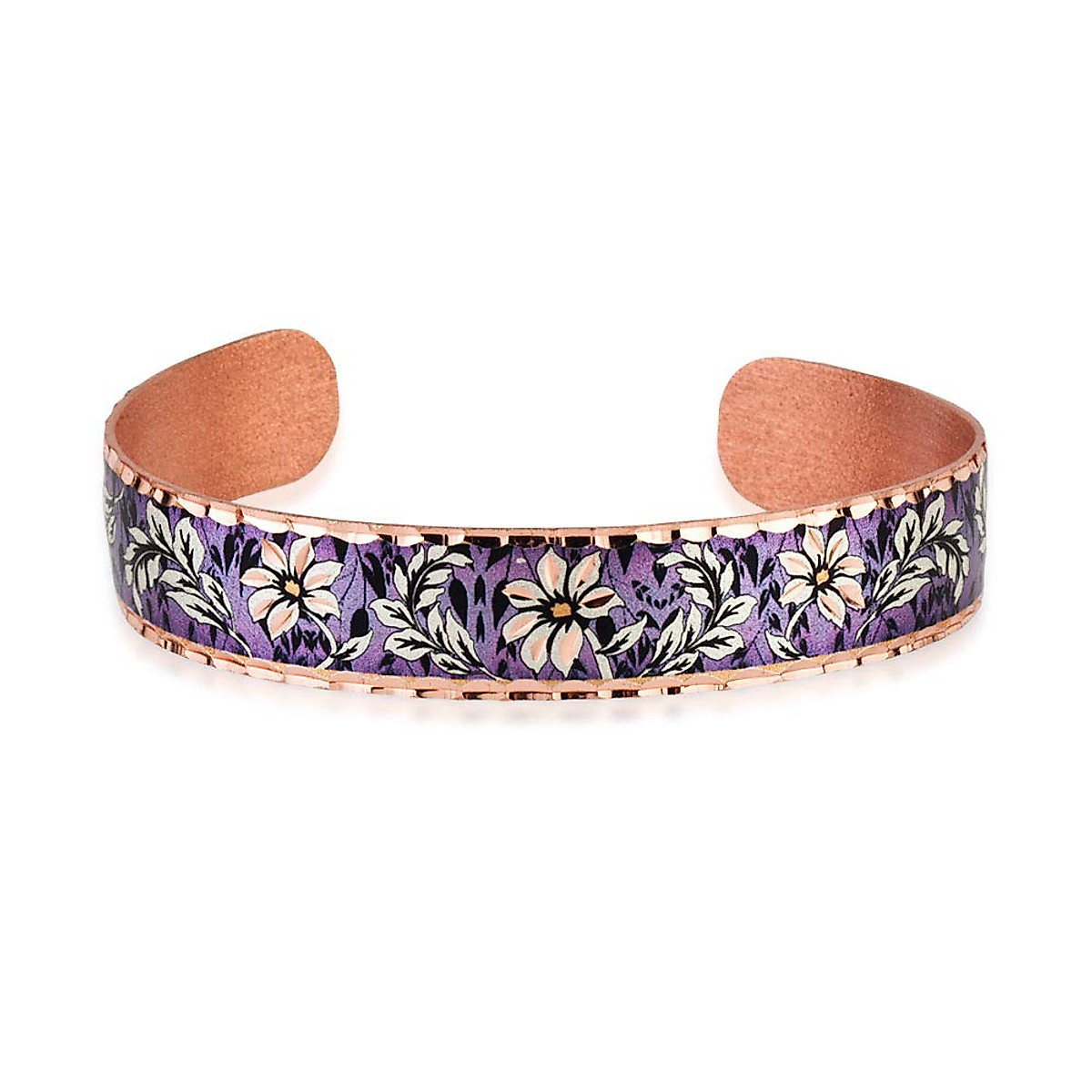 FRONT LINE JEWELRY Women's Flower Bracelets Cuff Open Flower Cuff Daisy Flower on a Sleek Purple Copper Cuff Nature Jewelry