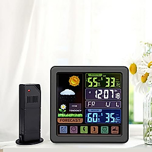 Weather Station Wireless Indoor Outdoor Thermometer, Multi-Function Color Display Digital Weather Thermometer with Atomic Clock, Forecast Station with Calendar and Adjustable Backlight