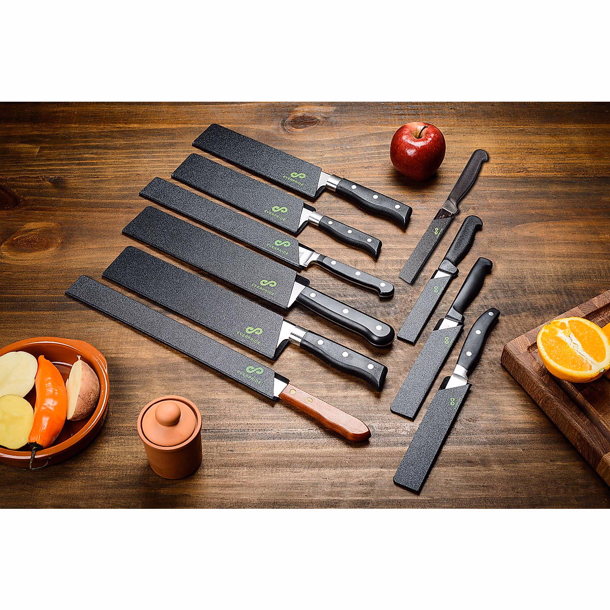EVERPRIDE Chef’s Knife Roll Bag PLUS Knife Guard Set (10-Piece Set) Canvas and Leather Knife Bag Holds 10 Knives and Cooking Tools – Felt-Lined and BPA Free Knife Sheath Set – Knives Not Included