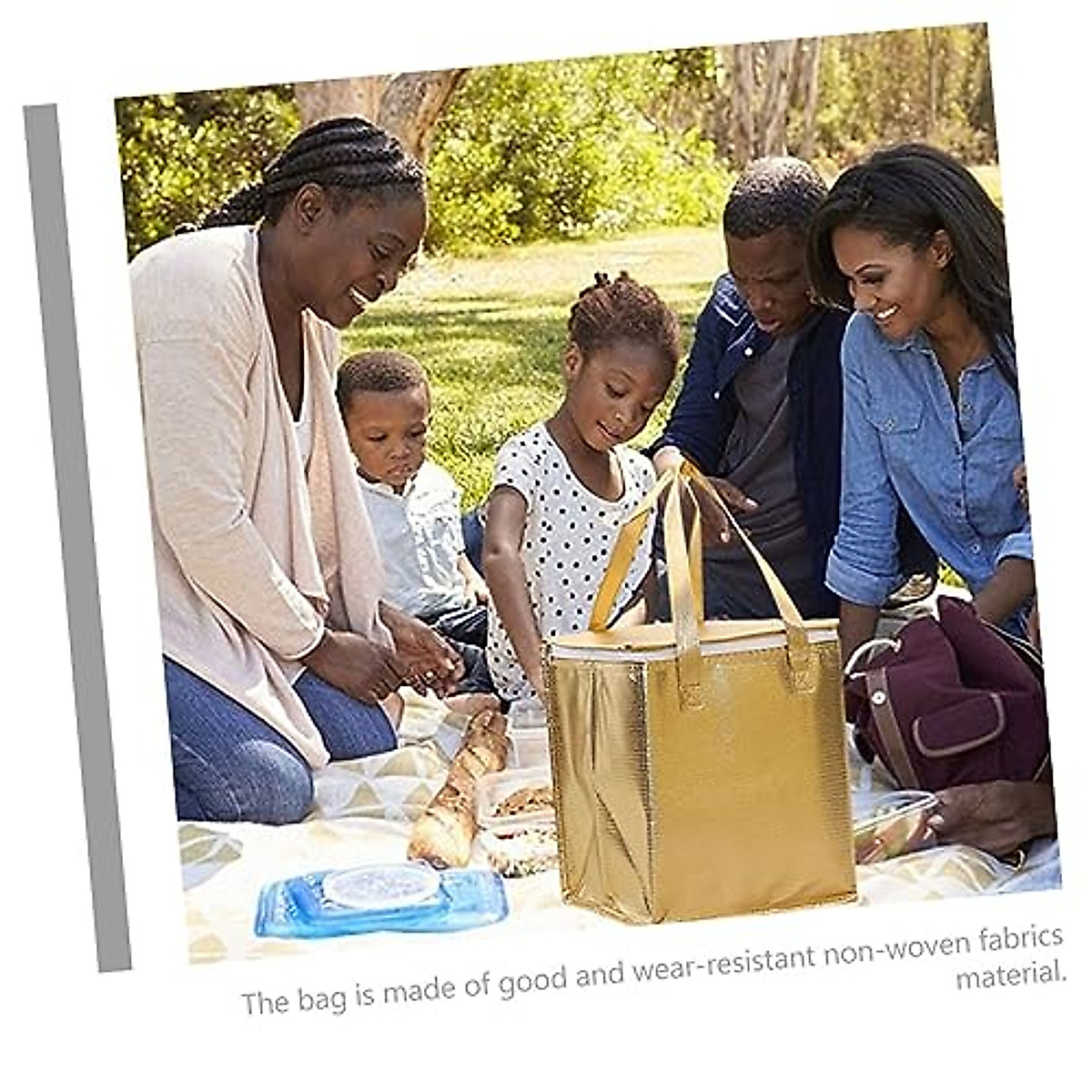 FONDOTIN Large Cooler Bag Insulated Lunch Cooler Bags Insulated Hot Bags Insulated Storage Bag Zipper Food Bag Food Warmer Bag Insulated Reusable Grocery Bags Golden Non-woven Fabric