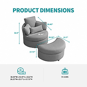 BALUS Modern Swivel Accent Barrel Sofa Chair, with Half Moon Storage Ottoman, Linen Fabric Leisure Round Chair,Sofa Lounge Chair with 3 Throw Pillow for Living Room Hotel/Club (Light Grey)