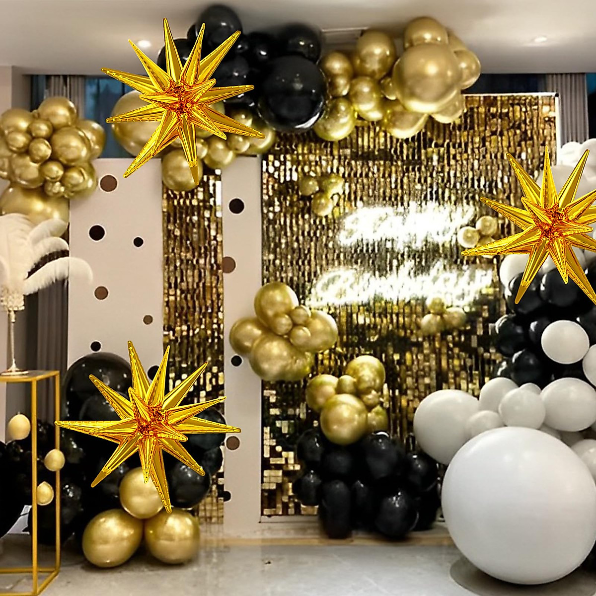 137Pcs Black and Gold Balloons Garland Arch Kit with Stars - 5 10 12 18 inch Black Gold Confetti Latex Party Balloons for 2024 Graduation Retirement Decorations Birthday
