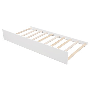 Harper & Bright Designs House Bed for Kids, Twin Daybed with Trundle and Roof, Twin Size Platform Bed Frame with Fence and Window for Kids, Teens, Girls & Boys, Easy Assembly (White)