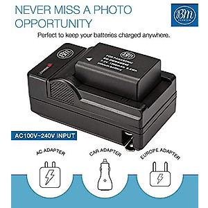 BM Premium DMW-BMB9 Battery and Battery Charger for Panasonic Lumix DC-FZ80, DMC-FZ40K, DMC-FZ45K, DMC-FZ47K, DMC-FZ48K, DMC-FZ60, DMC-FZ70, DMC-FZ100, DMC-FZ150 Digital Camera