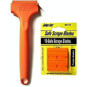 MINISCRAPER 10 Plastic Double Edged Razor Blades and EZ X Razor Scraper Pat. Pending
