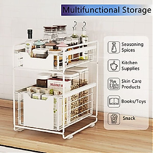 2 Pack - Simple Gear Heavy Duty 2-Tier Under Sink Cabinet Organizers with Sliding Storage Drawer, Pull Out Cabinets Organizer Shelf for Kitchen Bathroom Cabinet or Pantry (Black-2 Pack)