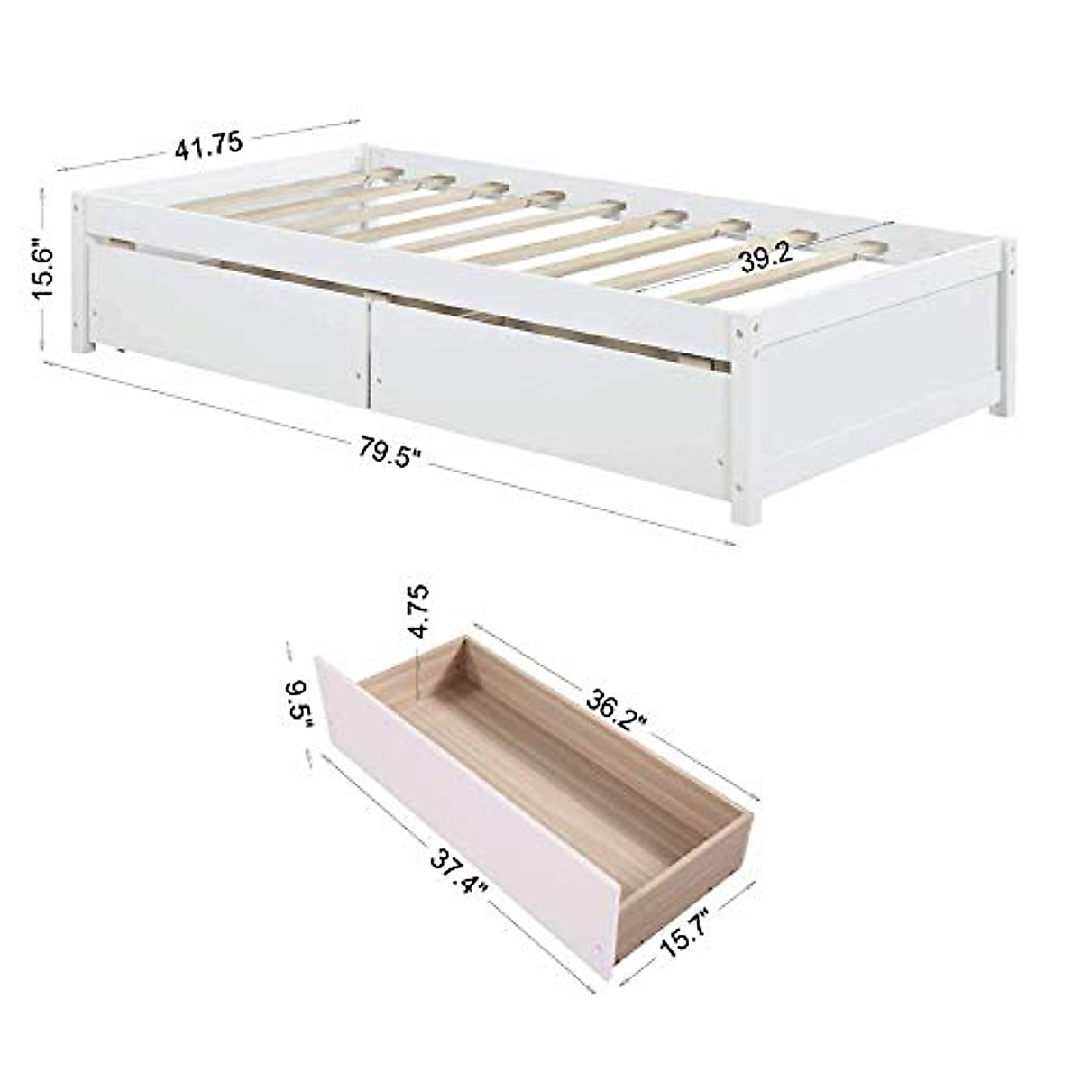 Manijind Twin Bed Wooden Bed Frame with Storage Drawer Single Bed Platform Solid Wood DayBed for Adults, Kids,Teens, No Box Spring Needed