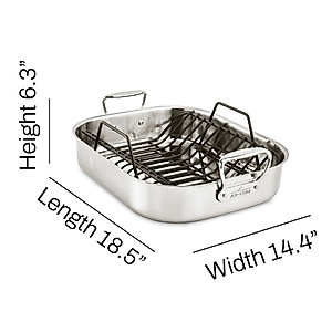 All-Clad Stainless Steel E752C264 Large 13 x 16-Inch Roaster with Nonstick Rack Cookware, 25-lbs, Silver