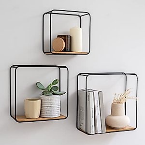 Kazai. Wall Shelves -Jona- | 3-Part Shelving Unit Made of Metal and Real Wood Veneer | Wall Decor, Storage and Book Shelf for Bathroom, Living Room, Kitchen, Bedroom and More | Oak
