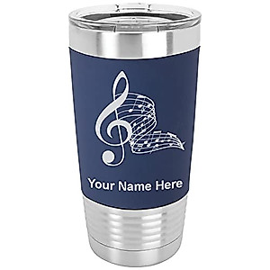 LaserGram 20oz Vacuum Insulated Tumbler Mug, Musical Notes, Personalized Engraving Included (Silicone Grip, Navy Blue)