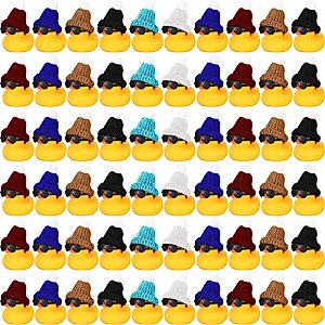 60 Pcs Mini Rubber Duck in Bulk with Sunglasses and Knitting Hats Sets, Yellow Rubber Ducky Valentine Duck Bath Toy Ducks Bathtub Toys for Gift Cruise Classroom Prizes Baby Shower Birthday Party