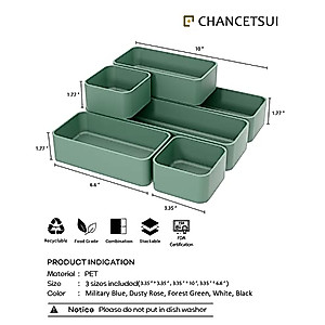 CHANCETSUI 6-Piece Stackable Drawer Organizer Set, Rectangle Trays, Narrow Makeup Vanity Storage Bins and Bathroom Office Desk Drawer Dividers, Green