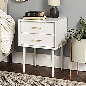 Walker Edison Evie Mid-Century Modern 2-Drawer Side Table Set, 2 Pack, White