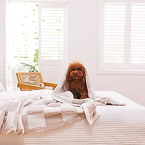 WESHIONGOO Throw Blankets Checkered Blanket Checkerboard Throw Blanket Chessboard Gingham Blanket Shaggy Cozy Reversible Decorfor Couch Bed Sofa (Light Khaki, 50"×60“)