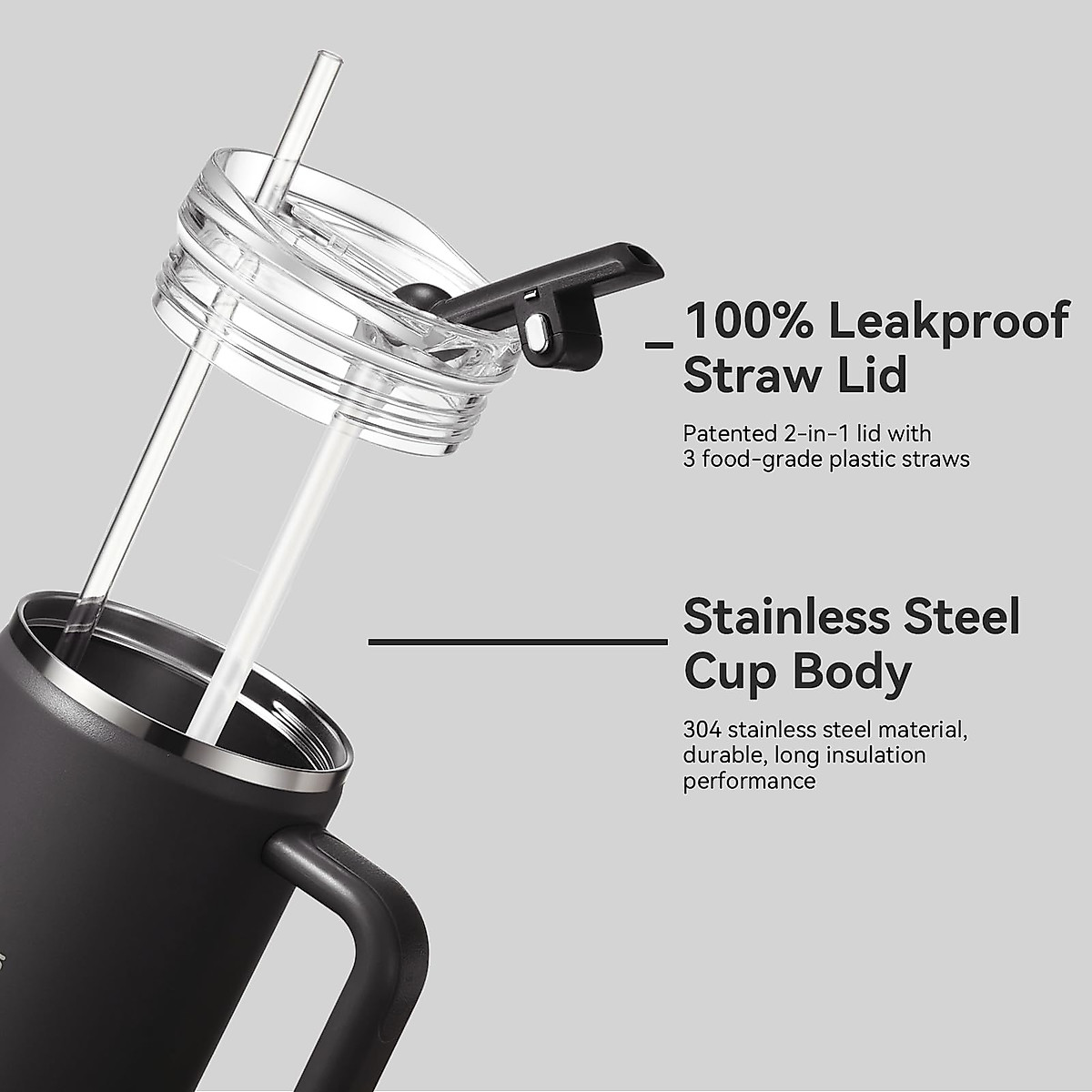 Gpeng 30/40/50 oz Tumbler with Handle, Water Bottles with Straw Lid, Insulated Stainless Steel Travel Mug Cup Holder Friendly, Keep Drinks Cold or Hot for Hours