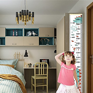 2 Pack Kids Baby Hanging Growth Chart,Hanging Ruler Wall Decor Ruler,Wood Frame Fabric Canvas Removable Height Measurement Ruler for Kids,Toddlers and Babies(Dinoaurs and Basic Styles)