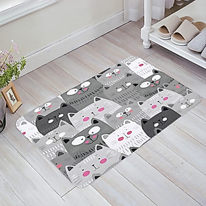 Front Door Mat Floor Mats for Home Decor, Cartoon Grey Cat Memory Foam Runner Entryway Area Rug Non-Slip Absorbent Doormat Washable Rug, 18x30Inch Welcome Mats for Bedroom Decor Living Room Decor