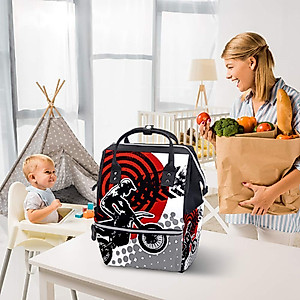 Motocross Rider Dirt Bike with Tire Marks in Monochrome Diaper Tote Bags Mummy Backpack Nappy Bag Nursing Bag for Baby Care