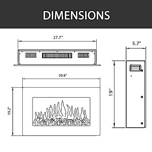 Hanover Fireside 30'' Black Wall Mounted Electric Fireplace with Driftwood Log Display and Realistic Flame, Modern Wall Fireplace Heater with Remote Control for Home, Living Room, Office