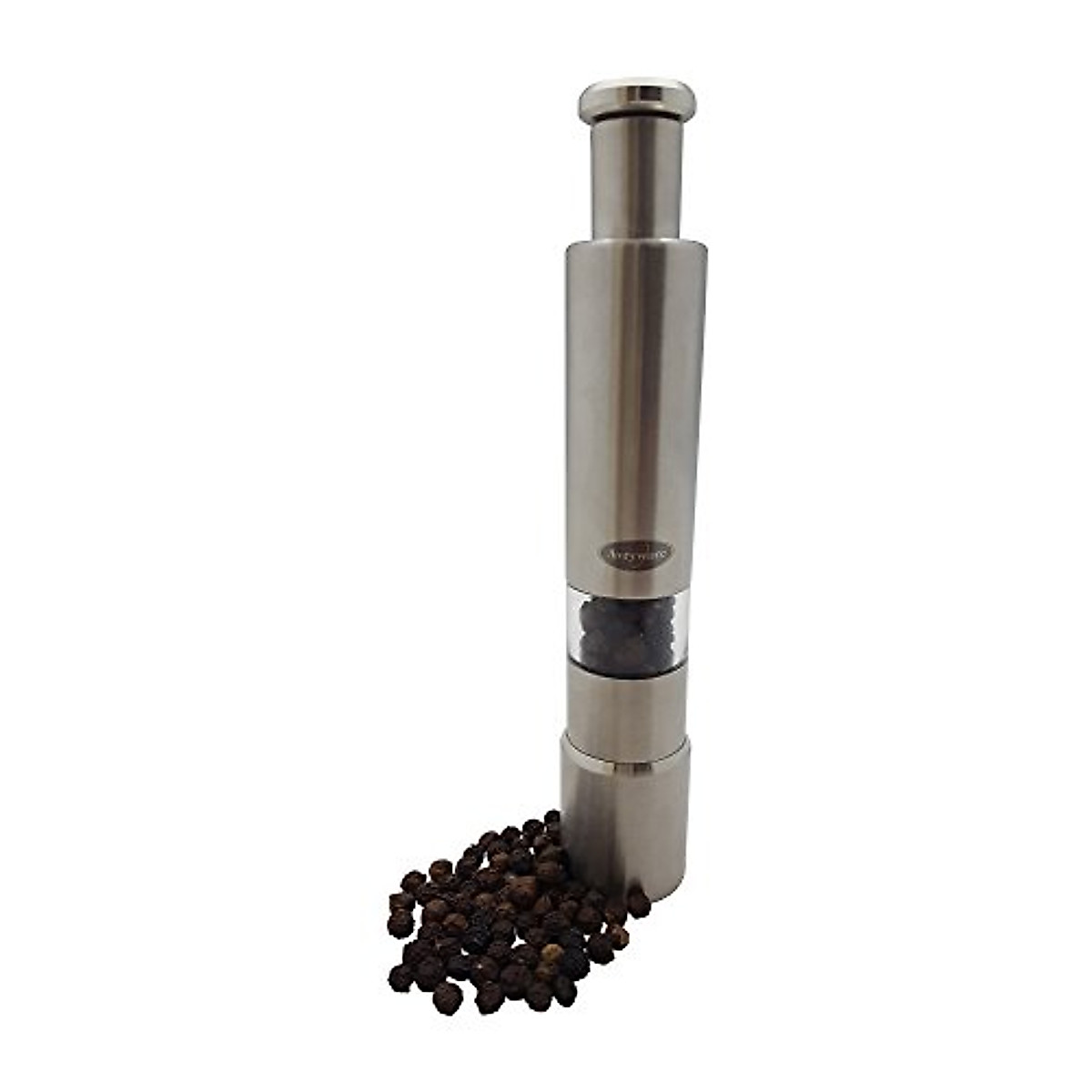 Avryware Stainless Steel Refillable Spice Grinder Mill For Salt, Pepper, and Seasoning - Thumb Operated Push Button For One Hand Grinding