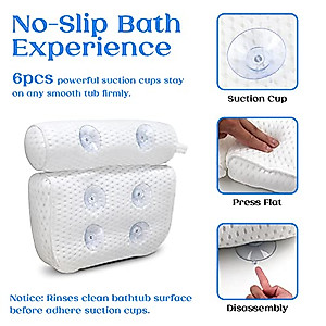 Bath Pillow, Bathtub Pillow with Anti-Slip Suction Cups, 4D Mesh Soft Spa Bath Tub Pillow, Bath Pillows for Tub with Neck and Back Support Fits Bathtub Spa Tub, Father's Day Dad Gifts