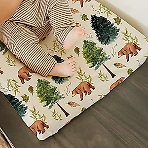 ACRABROS Changing Pad Cover- Ultra Stretchy Snug Fitted Diaper Changing Table Cover Sheets for Boys Girls,2 Pack,Bears &Forest
