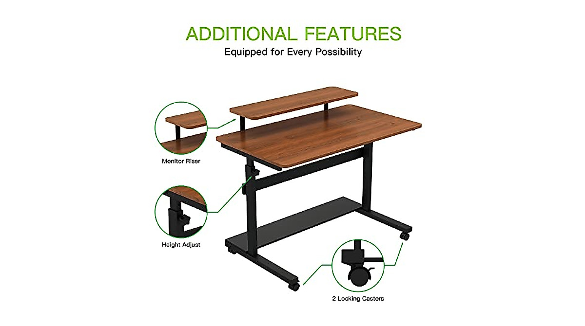 DESIGNA Height Adjustable Mobile Standing Desk - Teak, 41" Workspace