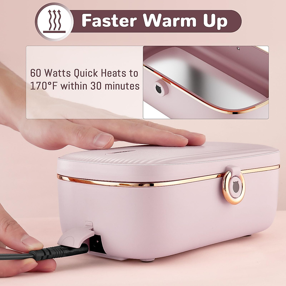 Caperci Electric Lunch Box Food Heater, 30 oz Portable Food Warmer - 110V Faster Leakproof Heated Lunch Boxes for Adults with Stainless Steel Container for Travel, Office, Home (Pink)